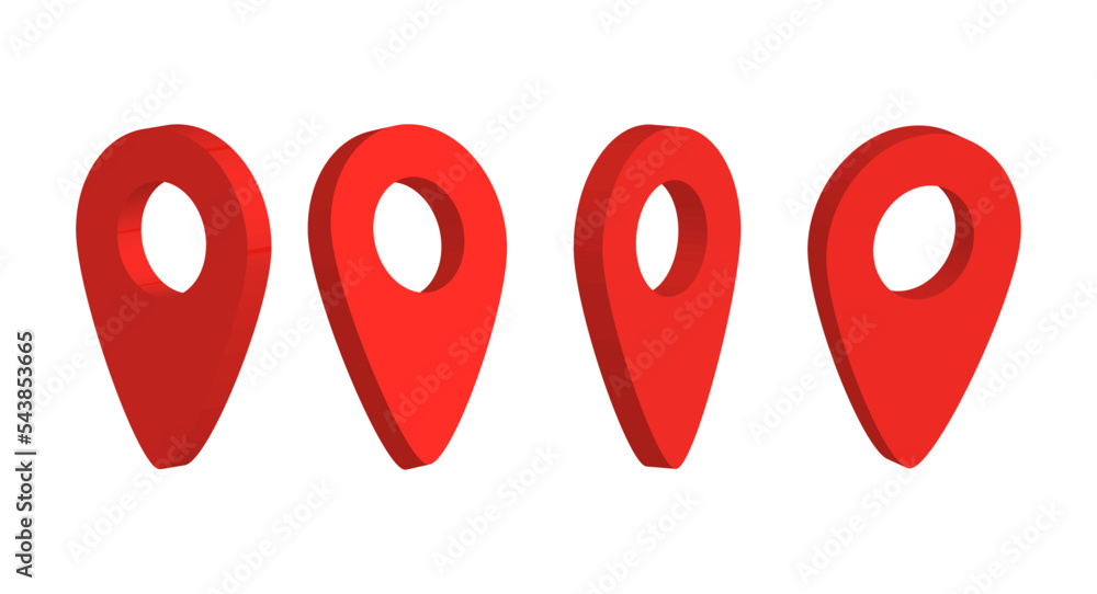 3d red realistic map pointers vector set in various angles. Map pointer ...