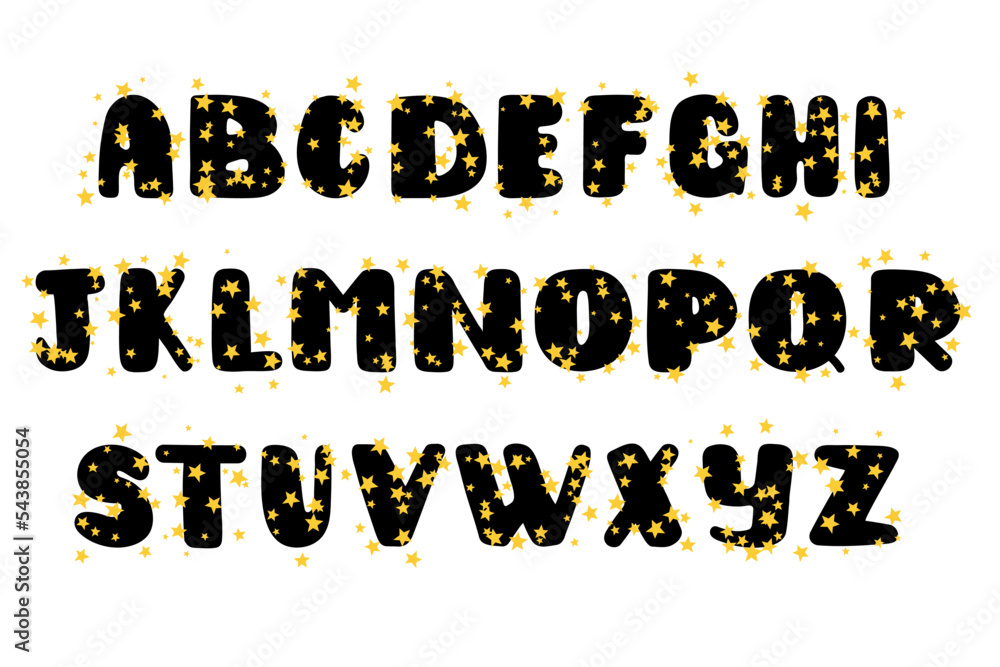 Lettering bold font with gold stars isolated on white background ...
