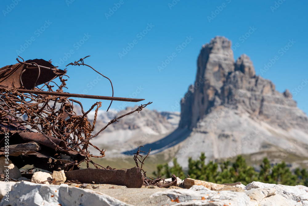 Remains of military fortifications on Mount Piano in the Dolomite Alps ...