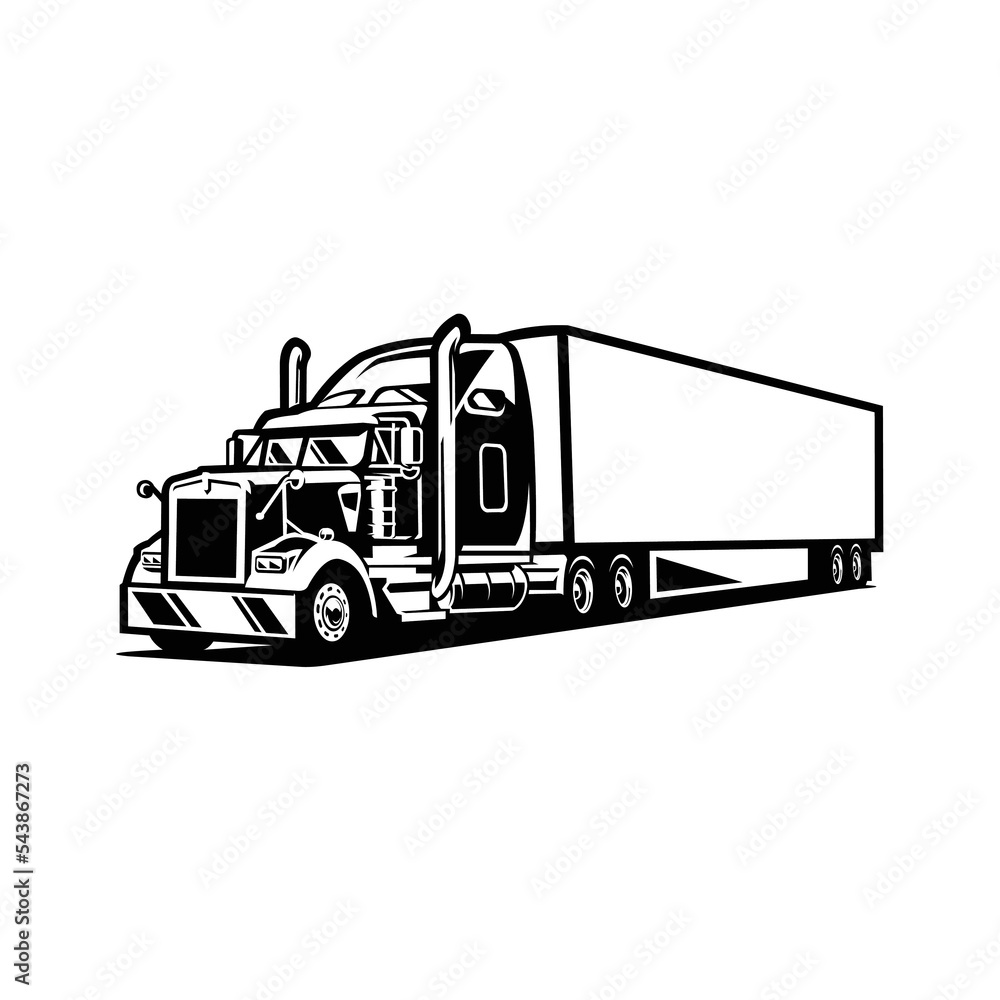 Vector de Stock Semi Truck, 18 Wheeler, Freight Tow Trailer Monochrome ...