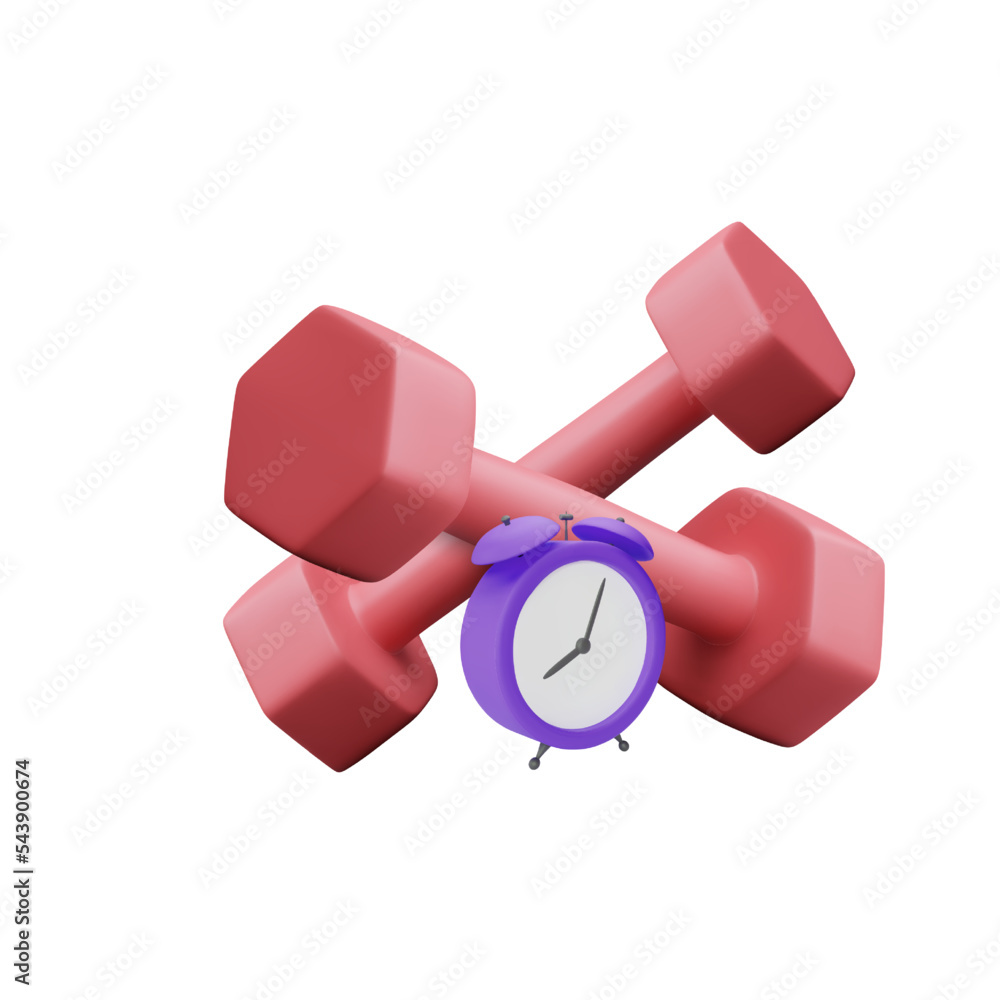 3d realistic dumbbells with alarm clock on isolated white background ...