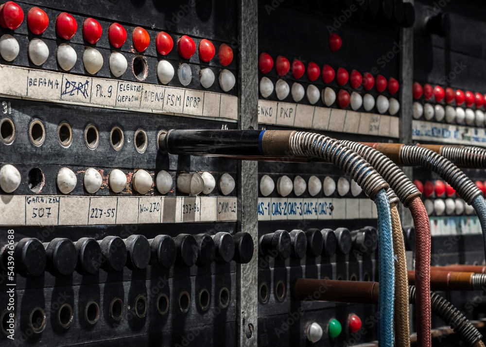 Old telecommunications exchange switchboard for establishing telephone ...