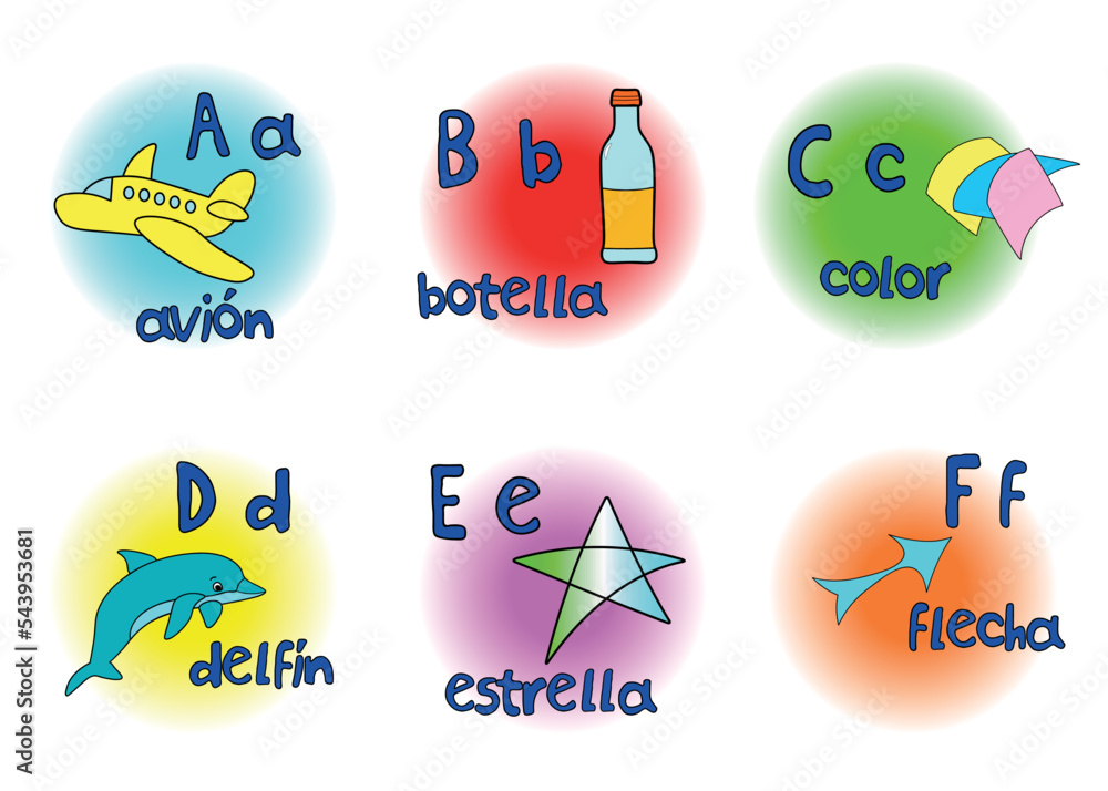 six letters of spanish alphabet with upper and lower case letters and ...