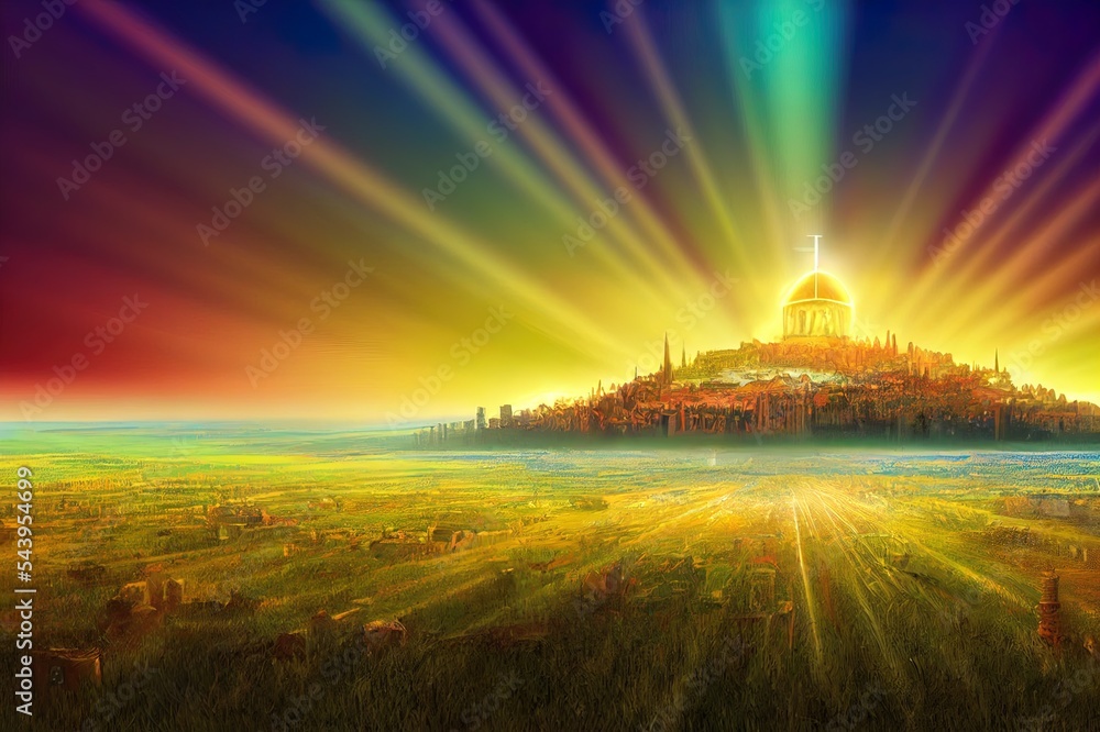The New Jerusalem Holy City of Zion glowing with the glory of God in ...