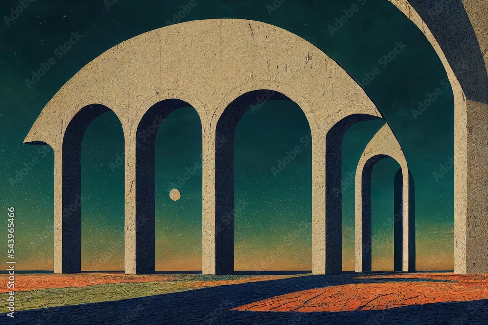 Raster illustration of ancient arch and pillars. portal to another ...