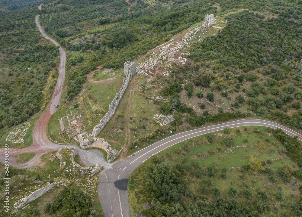 Aerial view of the ancient city walls of Messene a rival and vasal ...