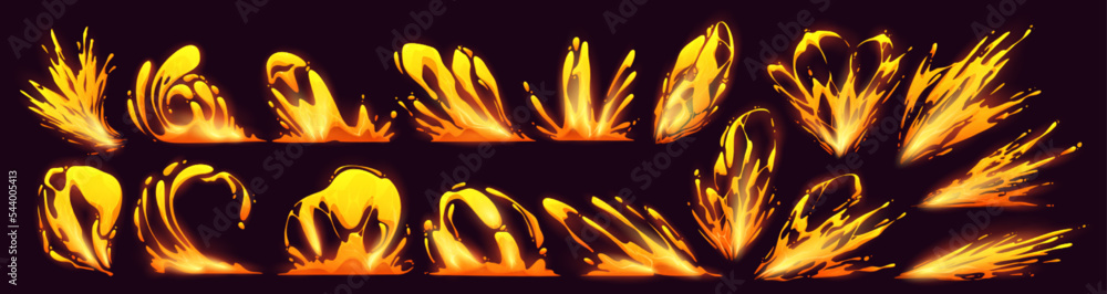 Lava splash, vfx game video effect. Cartoon 2d liquid fire drops ...