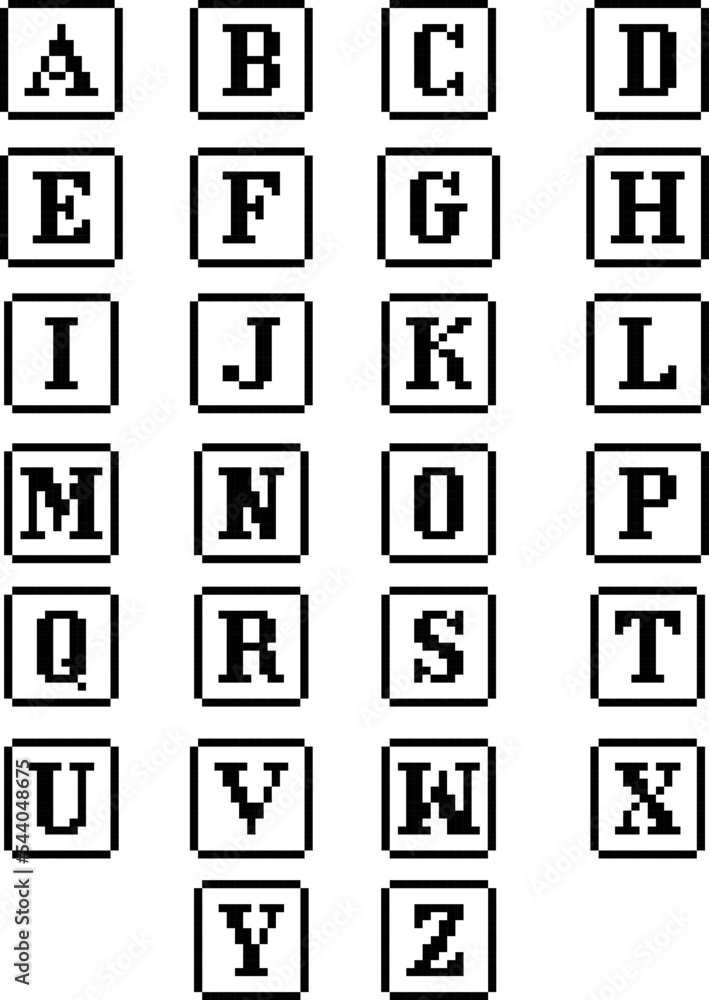 alphabet Pixel Art isolated on white Background. bit icon. Vector ...
