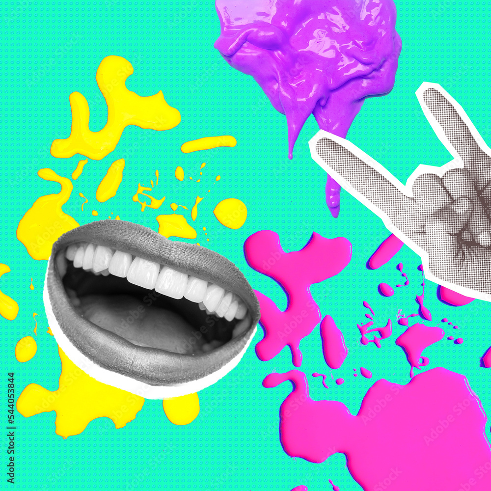 Contemporary digital collage art. Positive emotions, psychology concept ...