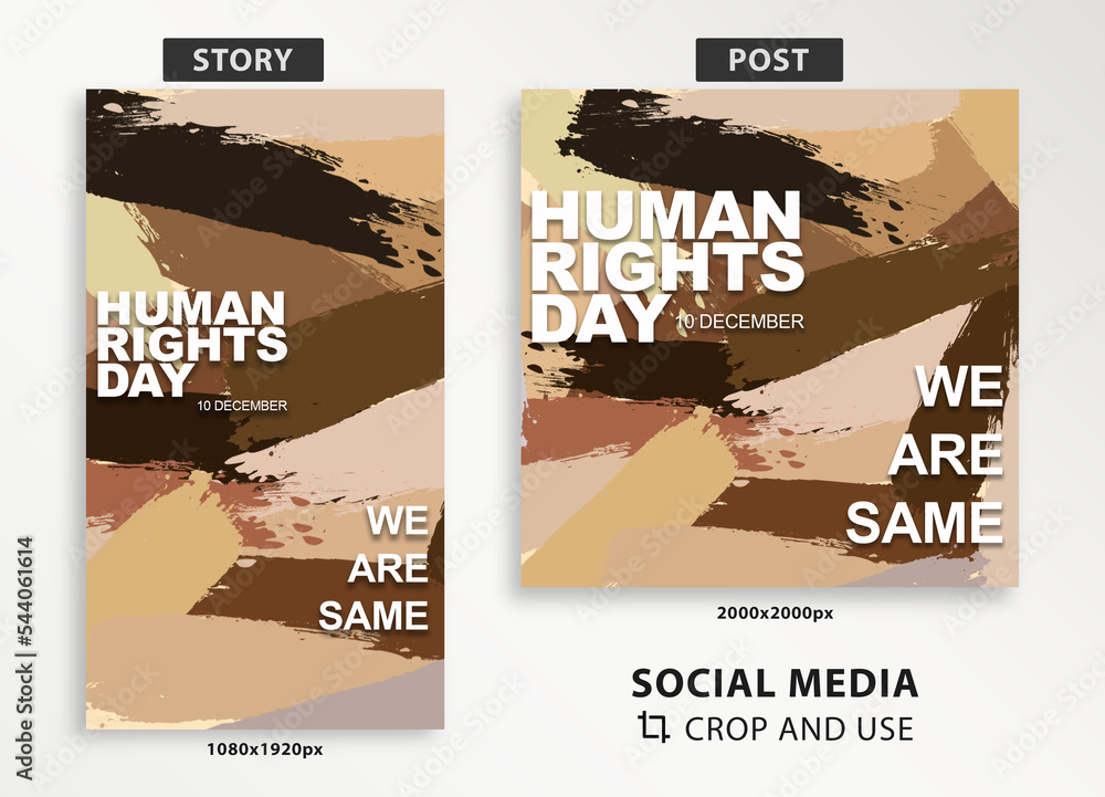 Human Rights Day with different skin tones brush stroke, social media ...