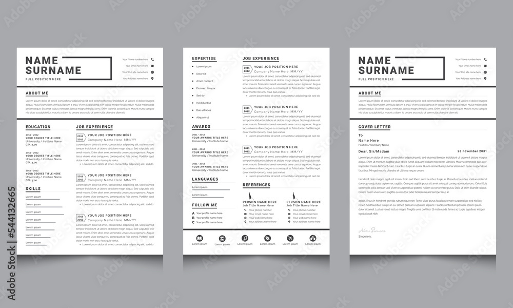 Clean Resume Layout and Professional Resume CV Templates Design Stock ...