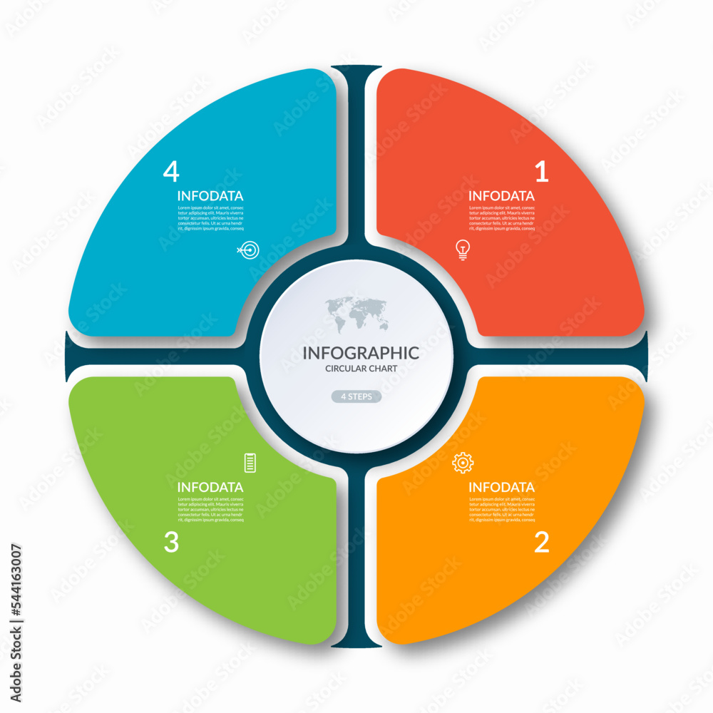 Infographic circle with 4 options, parts. 4-step vector template for ...
