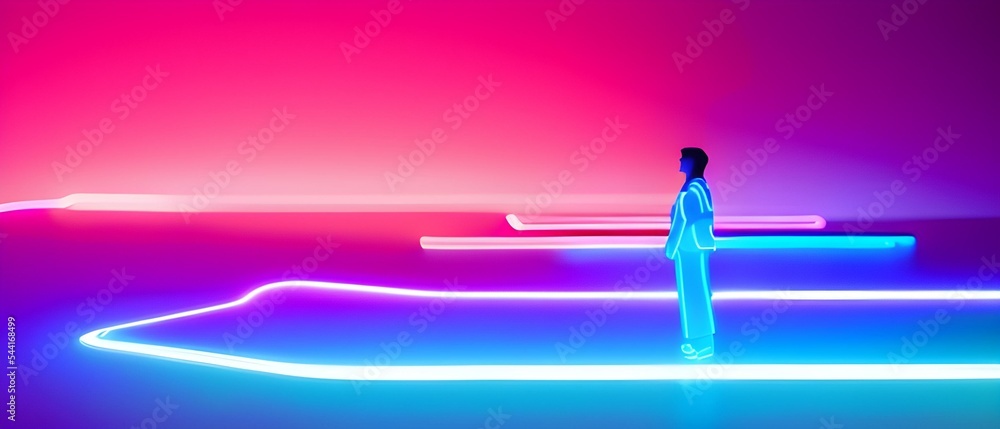 Cyberpunk Urban Abstract Future Wallpaper. Red Purple blue neon lights ...