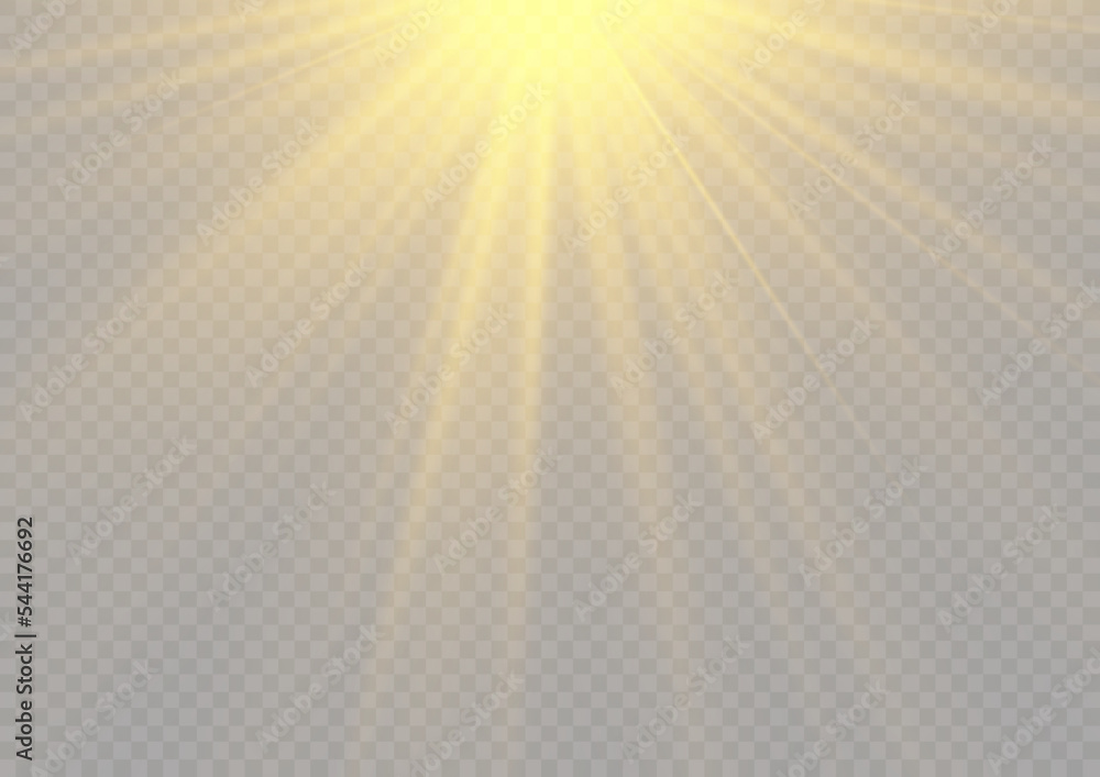 Flash gold light with rays and spotlight. Golden star burst with ...