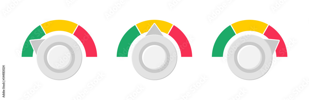 Speedometer colorful icons. Colored scale speed. Gauge meter icons. Indicator satisfaction ...