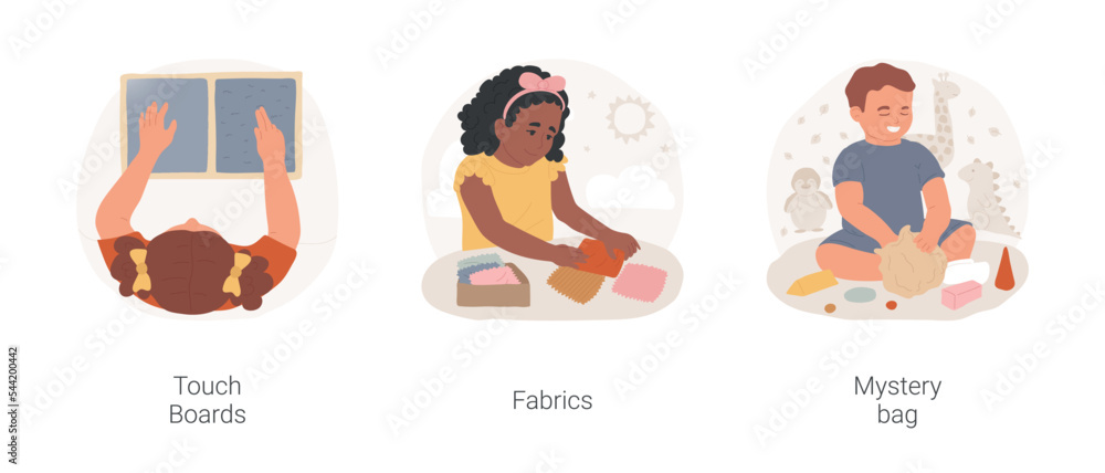 Tactile sense in Montessori classroom isolated cartoon vector ...