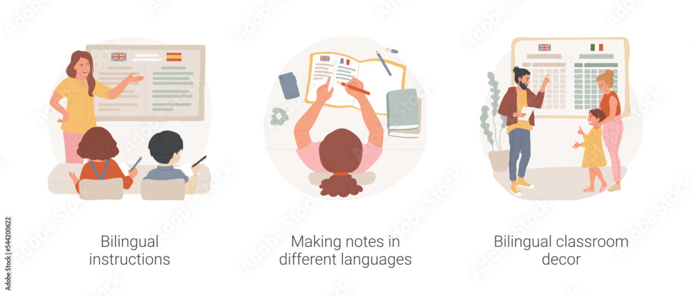 Language immersion school isolated cartoon vector illustration set ...