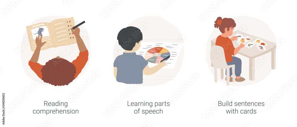 English proficiency and literacy at elementary school isolated cartoon ...