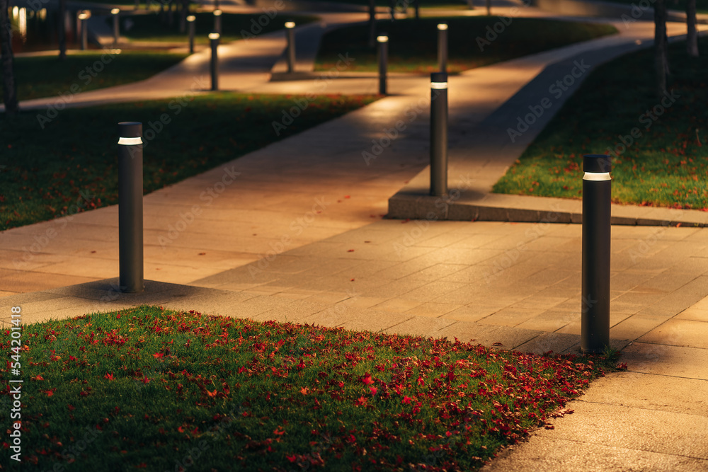 Row Of Outdoor Landscape Hard Paving Light. Lighting element on the ...