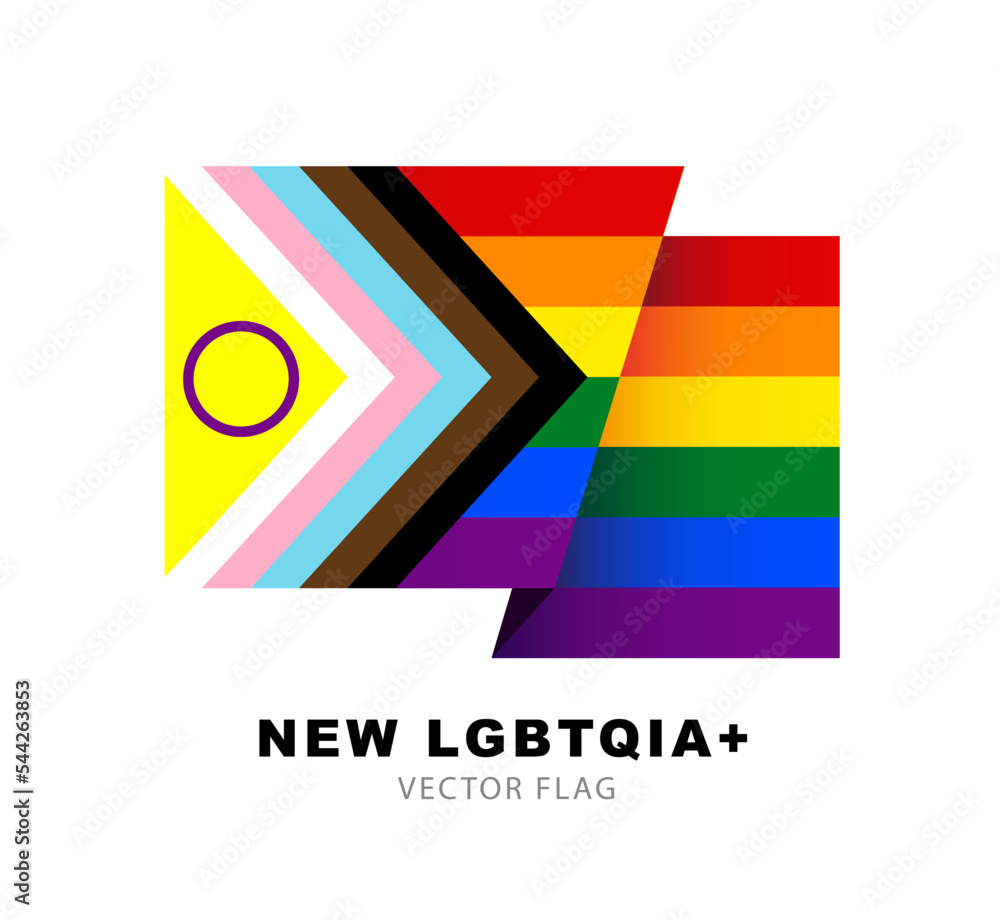 The new LGBT flag. Flag of progress pride. LGBTQIA + symbols. Rainbow ...