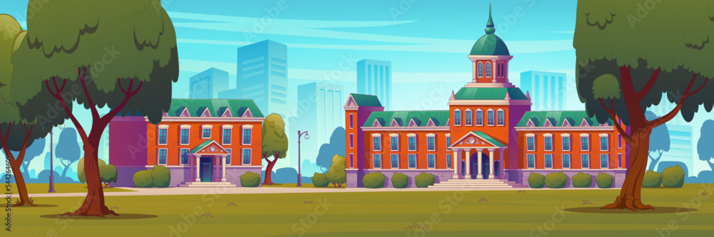 University, college campus buildings, high school educational ...