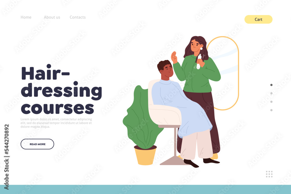 Hairdressing courses concept of landing page with hairdresser making ...
