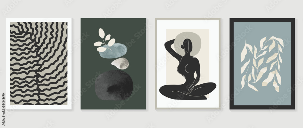 Set of contemporary abstract design wall art vector. Collection of ...