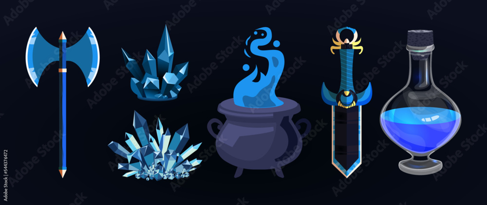 Image vectorielle Stock A set of fantasy items. Props for witchcraft ...