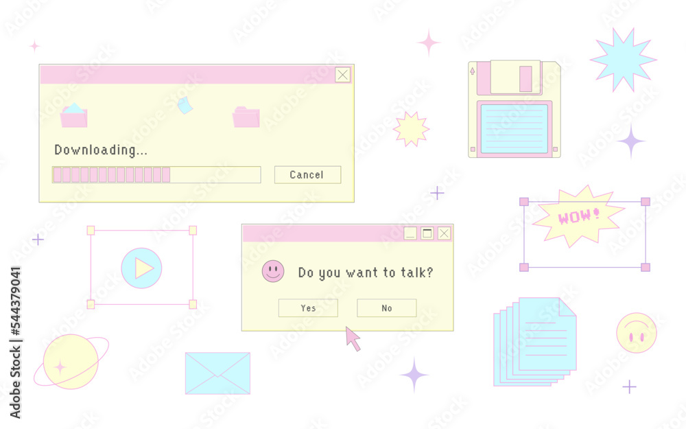 Old computer user interface, 1990s - 2000s style, retro pc elements, trendy y2k aesthetic set ...