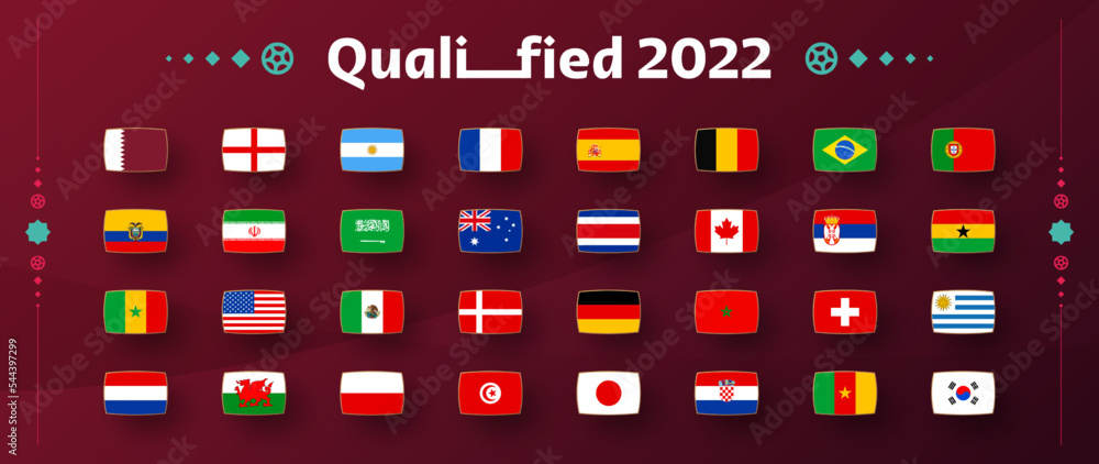 2022 Qatar world football cup national flag set. Flags of all countries ...