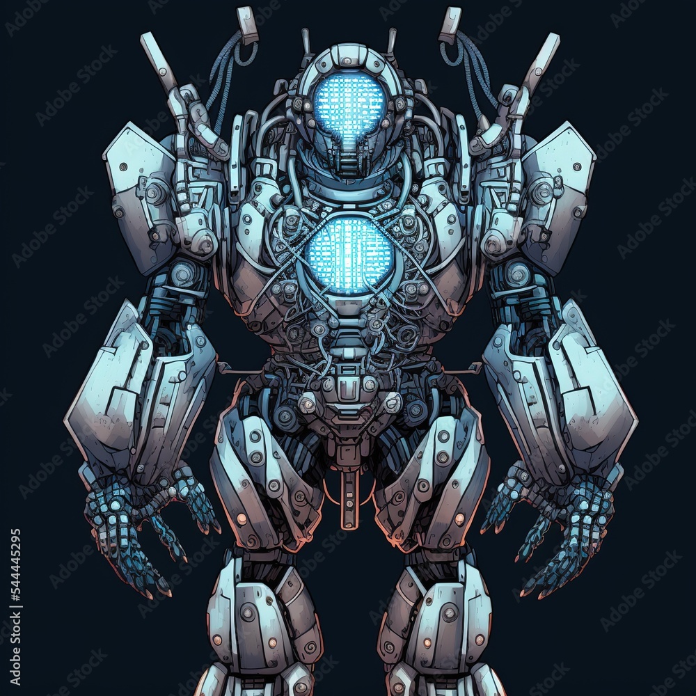 Ilustração Sci-fi robotic exoskeleton armor with human operator inside ...