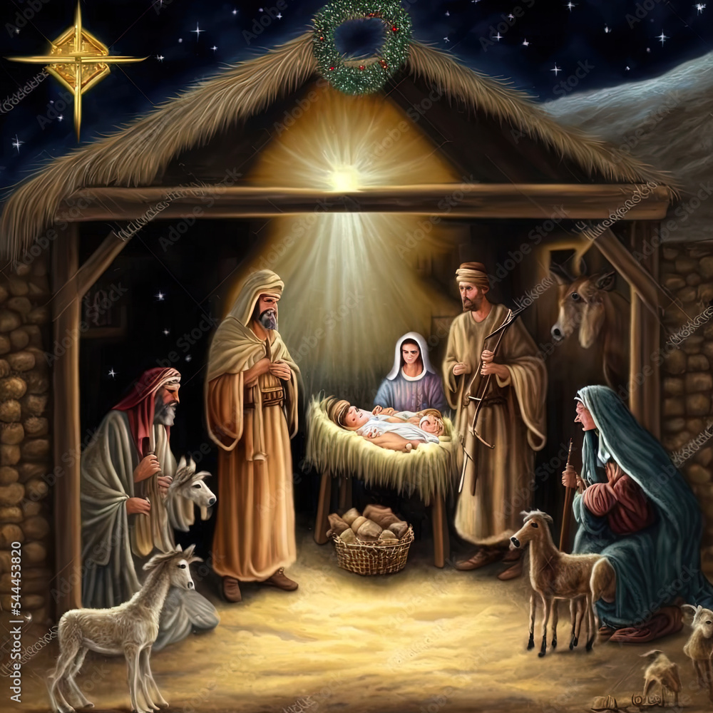 Christmas nativity scene Stock Illustration | Adobe Stock