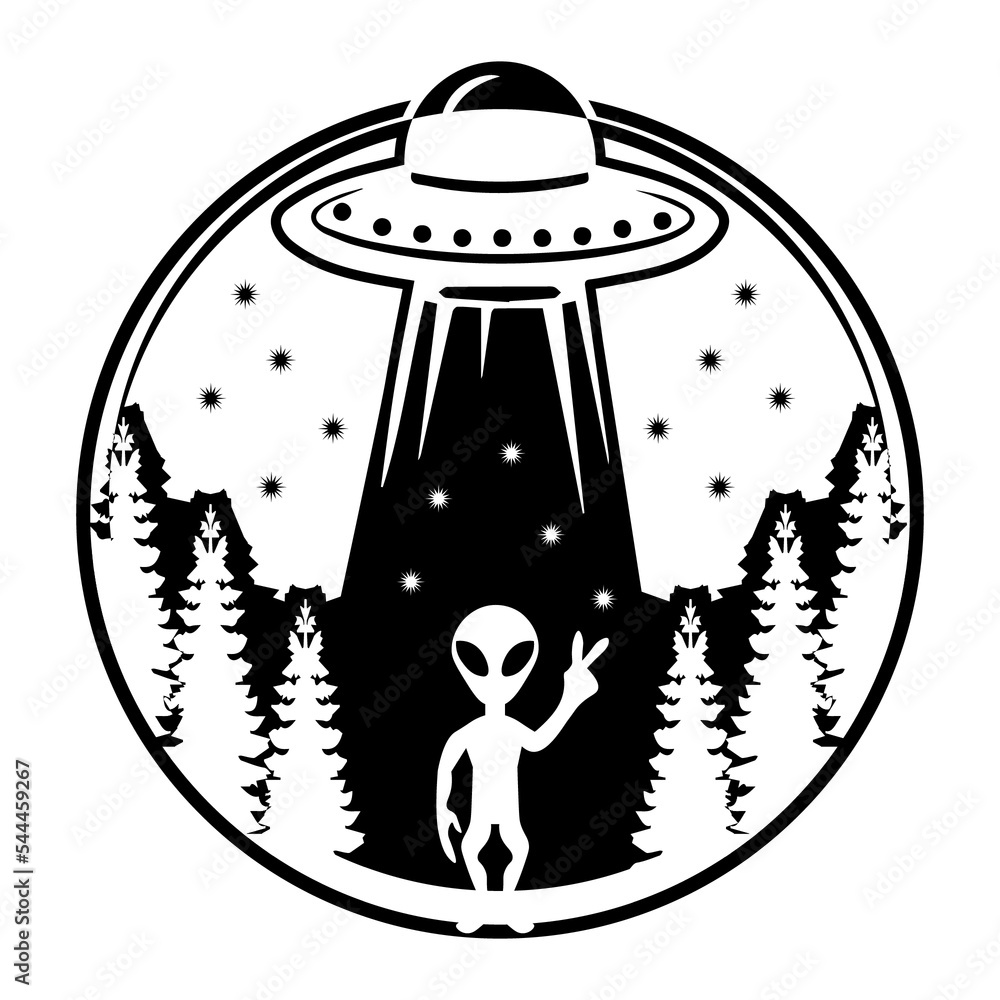Ilustrace Alien under the moon Svg, Alien Svg, Big Foot svg, UFO Svg ...