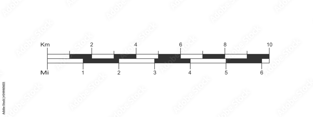 Map bar scale with kilometers and miles ratio. Cartography distance ...