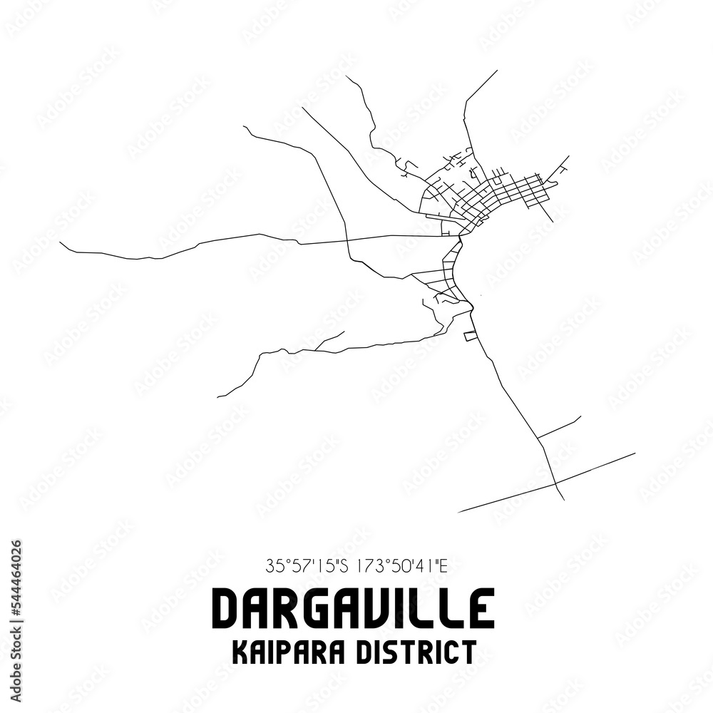Dargaville, Kaipara District, New Zealand. Minimalistic road map with ...