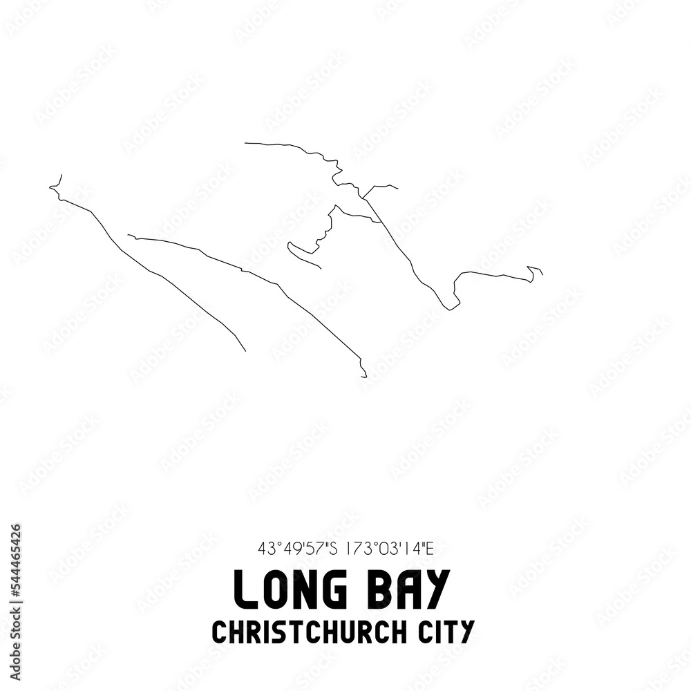 Long Bay, Christchurch City, New Zealand. Minimalistic road map with ...