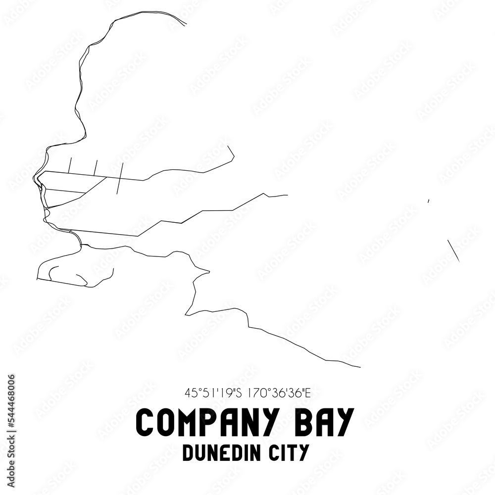 Company Bay, Dunedin City, New Zealand. Minimalistic road map with ...