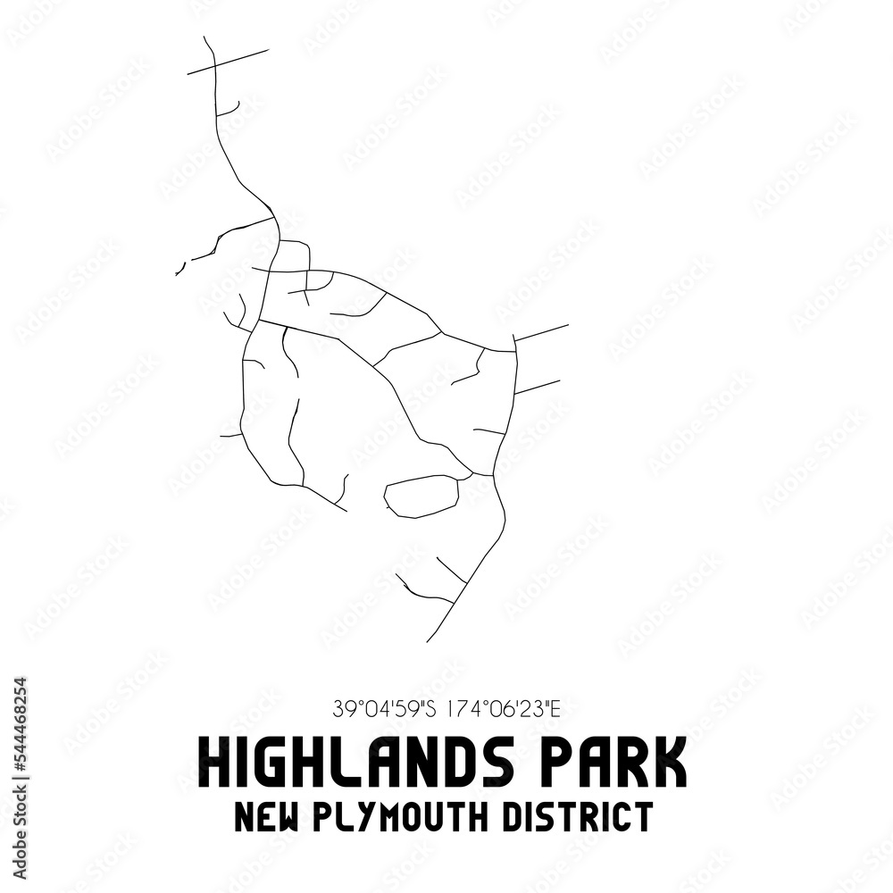 Highlands Park, New Plymouth District, New Zealand. Minimalistic road ...