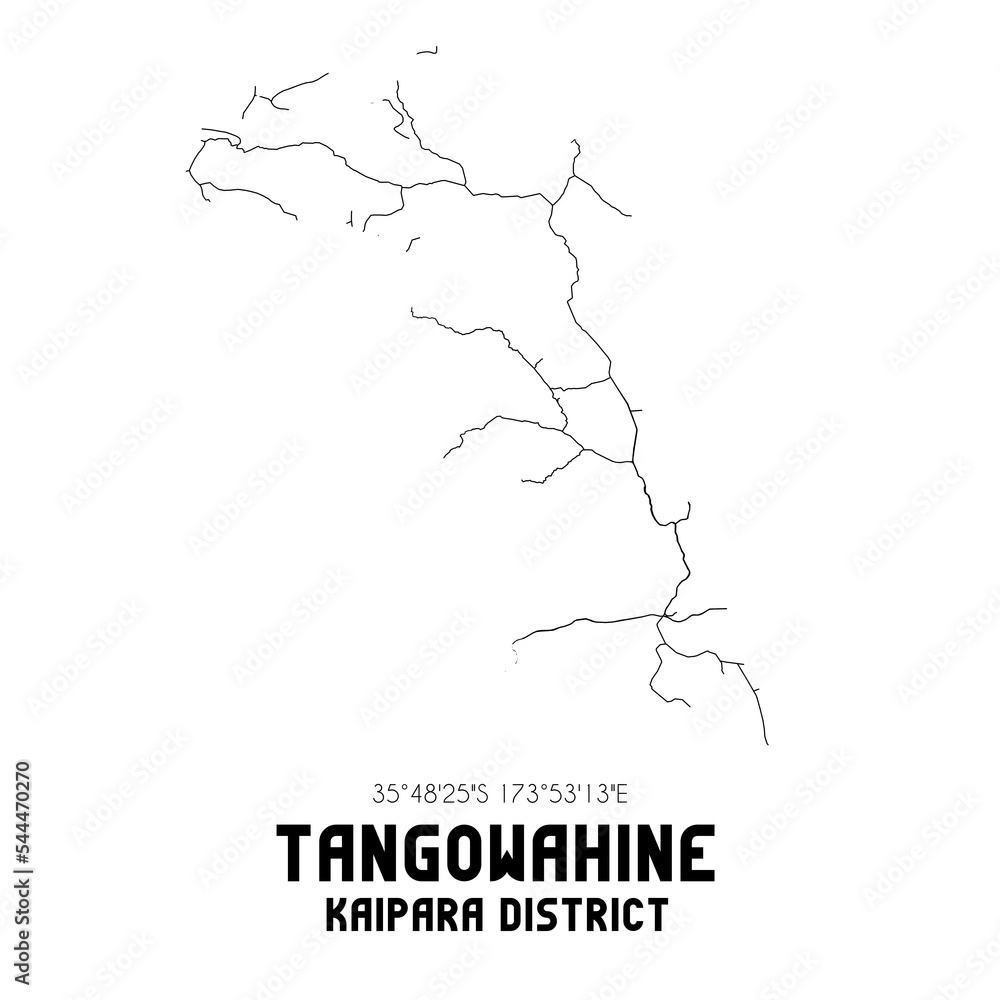 Tangowahine, Kaipara District, New Zealand. Minimalistic road map with ...
