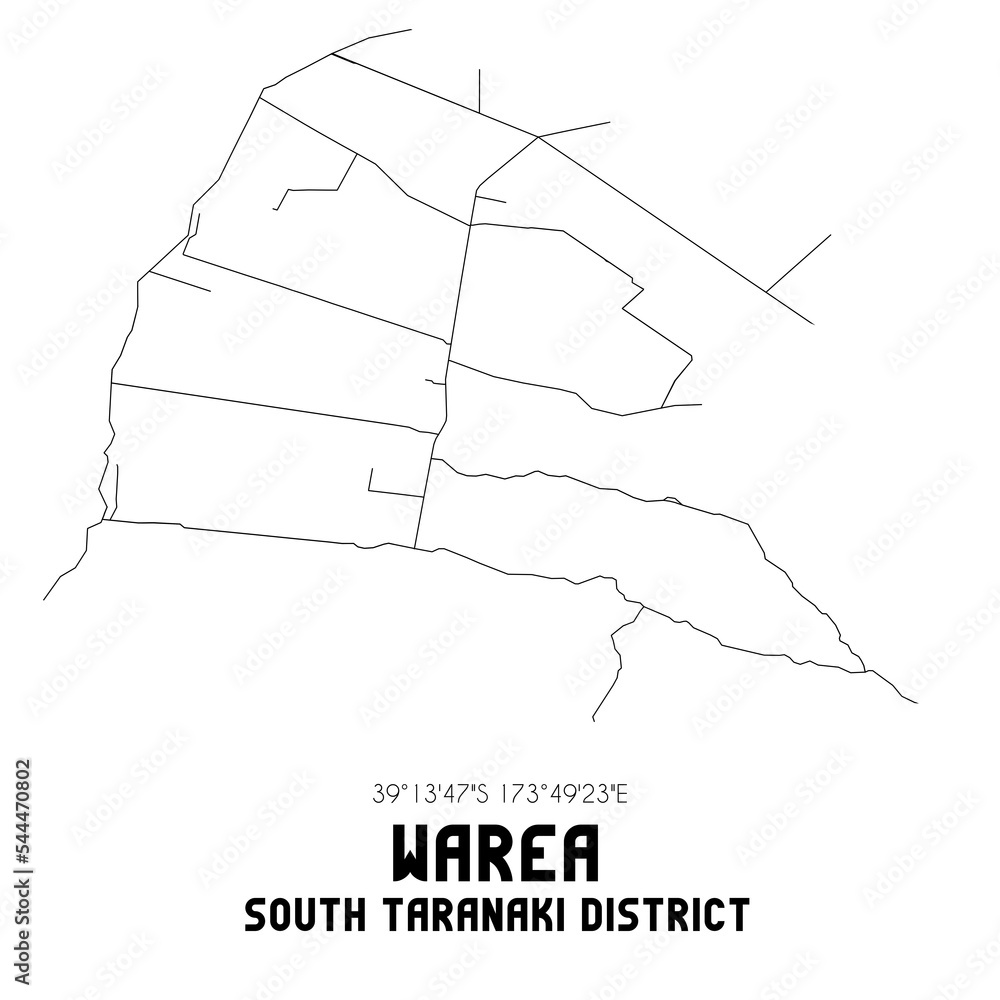 Warea, South Taranaki District, New Zealand. Minimalistic road map with ...
