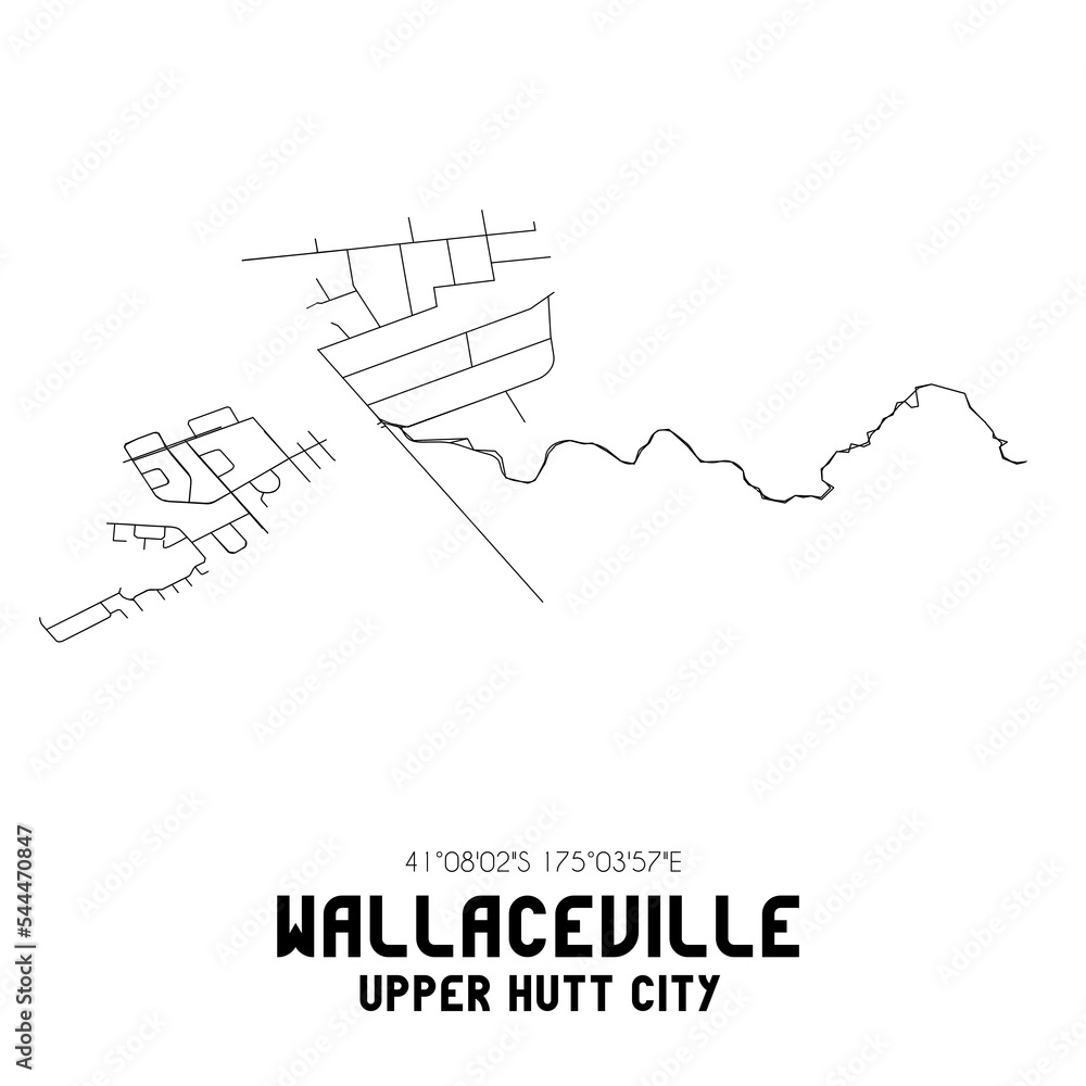 Wallaceville, Upper Hutt City, New Zealand. Minimalistic road map with ...