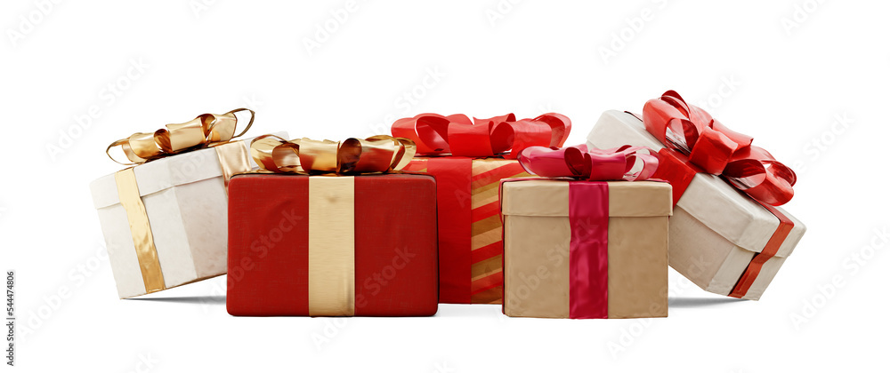 festive Christmas gifts, presents boxes in a row 3d- Stock Illustration ...