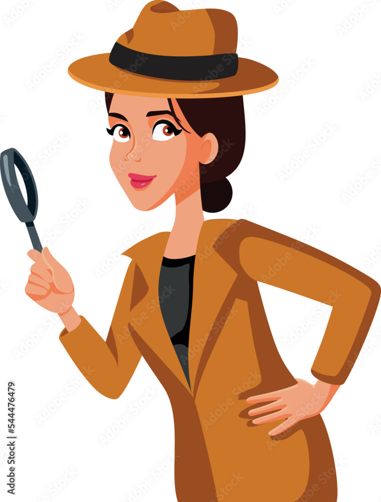 Detective Woman Holding a Magnifying Glass Looking for Evidence. Female ...