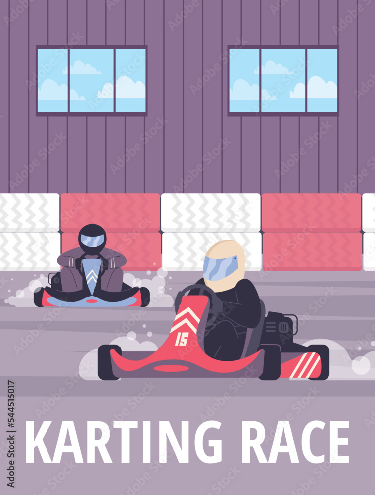 Karting race promo banner or poster backdrop design flat vector ...