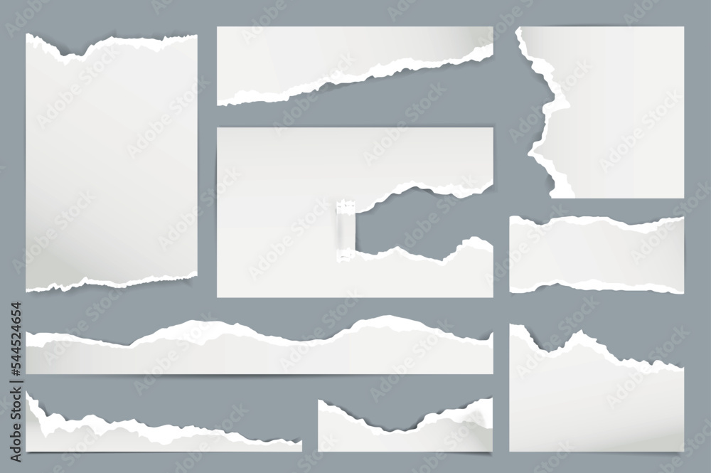 Ripped papers 3d set in realism design. Bundle of torn pages texture ...