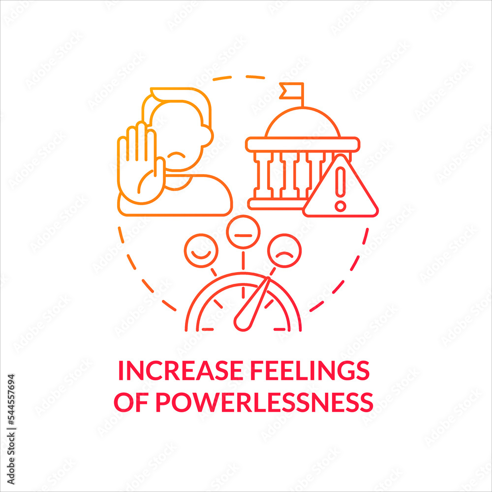 Increase feelings of powerlessness red gradient concept icon. Problems ...