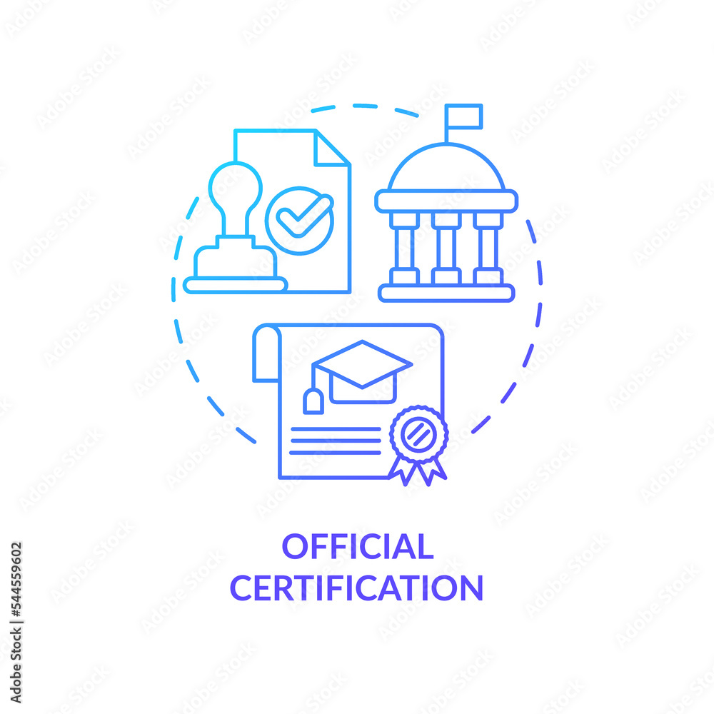 Official certification blue gradient concept icon. Student documents ...