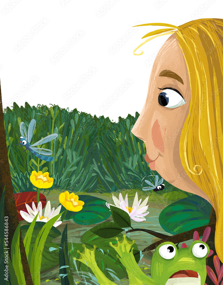 cartoon girl princess frog insects flying illustration Stock ...