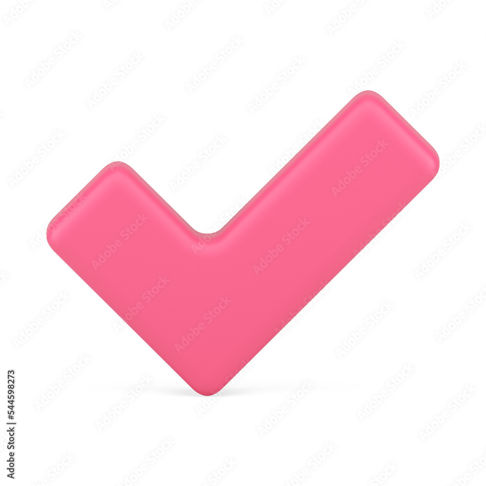 Pink realistic confirm check mark badge glossy decorative design front ...
