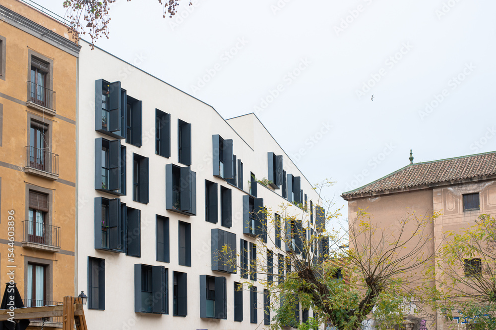 large display windows of modern residential architecture of european ...